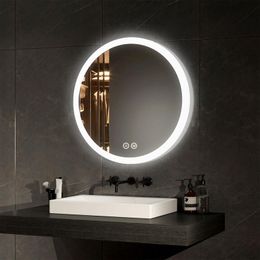 EMKE Badspiegel mit Beleuchtung Badezimmerspiegel Wandspiegel, Stil 1, ф60cm, Runder Spiegel mit Touch, 3 Lichtfarben Dimmbar, Beschlagfrei