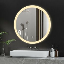 Badezimmerspiegel Wandspiegel LED Badspiegel mit Beleuchtung mit Touch-Schalter Kaltweiß 6400K Energiesparend Lichtspiegel 60 cm Rund Spiegel