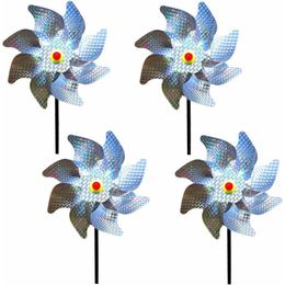 Vögel-Dekoration, Gartenspieß, Anti-Tauben-Vogelabschreckung, reflektierende Windmühle zum Schutz von Garten, Obstgarten und Innenhof (4er-Set)