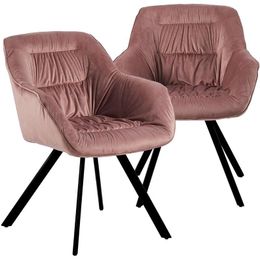 Moderne Esszimmerstühle - schicke Esstischstühle in Velvetoptik gepolsterte Stühle für Wohn- und Esszimmer, 2 St., Altrosa dunkel