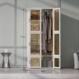 Kleiderschrank Faltbar Kleiderschränke, inkl. 6 transparent Tür mit magnetverschluss, 1 Kleiderstange und 10 Anzahl Fächer, Garderobenschrank Weiß