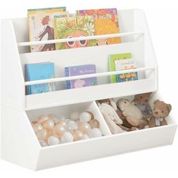 sobuy KMB56-W Bücherregal für Kinder Kinderregal Aufbewahrungsregal mit 2 Ablagen und 2 offenen Fächern Spielzeugregal Kinderzimmer Möbel weiß bht ca.: