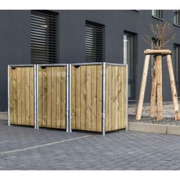 Holz Mülltonnenbox, Mülltonnenverkleidung für 240 l Mülltonnen natur 3er Box - HIDE