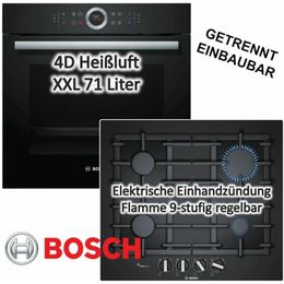 Herdset Bosch Backofen EcoClean Direct mit Gas-Kochfeld schwarzem Hartglas - autark, 60 cm