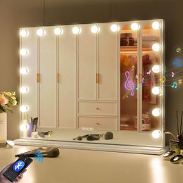 FENCHILIN Bluetooth großer Spiegel mit Beleuchtung, 18 Dimmer LED Leuchten,Schminkspiegel mit Licht, Hollywood Spiegel Kosmetikspiegel mit 10 facher