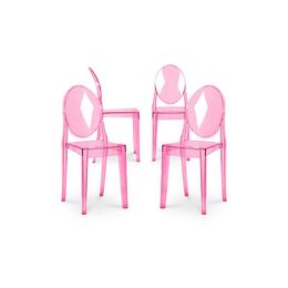 PRIVATEFLOOR 4er-Pack Esszimmerstühle Transparent - Victoria Queen Pink transparent - pc, Kunststoff - Pink transparent