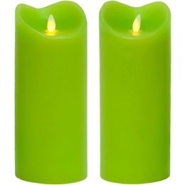 Tronje LED Kerze Echtwachskerze mit Timer Ø9,5cm Echtes Wachs 23cm Grün mit Flammen-Simulation - grün