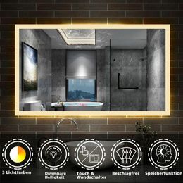 AICA SANITAIRE Badspiegel mit Beleuchtung Badezimmerspiegel Wandspiegel Wasserdicht Wandmontagespiegel Lichtspiegel 100 x 60 cm Beschlagfrei 3 Lichtfarben Dimmbar