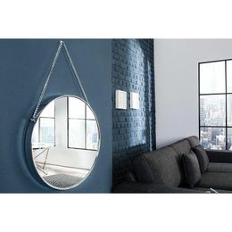 Licht-Erlebnisse Wandspiegel rund Ø 42 cm mit Kette hängend Spiegel Flur Wohnzimmer - Silber
