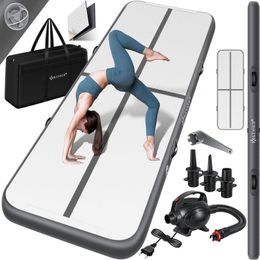 Kesser Turnmatte Aufblasbar Airtrack Fitness-Matte Gymnastikmatte 3/4/5/6m inkl. Tragetasche & elektr. Luftpumpe Yogamatte Tumbling Matten Anthrazit / 300 x