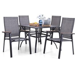Phivilla - Garten Möbel Set 4 Stühle mit Tisch, Quadratischer Metall Tisch mit 4cm Schirmloch und 4 Aluminium Textilene Stühle, Terrasse, Balkon,