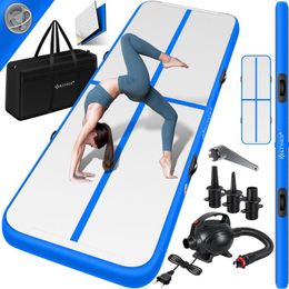 Kesser Turnmatte Aufblasbar Airtrack Fitness-Matte Gymnastikmatte 3/4/5/6m inkl. Tragetasche & elektr. Luftpumpe Yogamatte Tumbling Matten Blau / 300 x 100