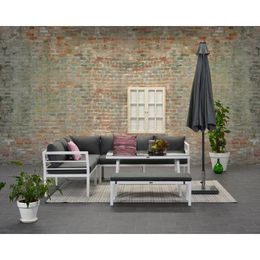 Dining-Ecklounge 'Lakes', inkl. Sitzbank, Tisch und Kissen mat white / reflex black ohne Sessel links - Garden Impressions