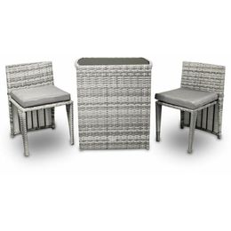 3tlg Poly Rattan Sitzgruppe Bistro Gartenmöbel Bistro Lounge Terasse Balkon Tisch Stühle Set (Grau)