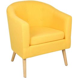 Einzelsofastuhl Kleines Sofa Sessel Lazy Hocker mit Rückenlehne Skandinavische Sessel mit Holzbeinen Gelb 64×60×70cm
