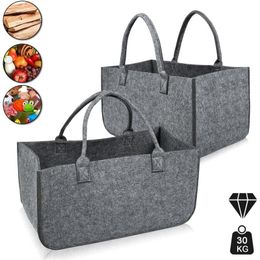 AUFUN Filztaschen 2 Stück Tasche aus Filz, Kaminholzkorb Shopper Faltbar, Holzkorb zur Aufbewahrung von Holz, Zeitungen, Kaminholz (50 x 25 x 25 cm,