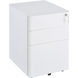 Vinsetto Rollcontainer, mobiler Aktenschrank mit 3 Schubladen, Büroschrank, Aufbewahrung, Stahl, Weiß, 39 x 48 x 59 cm - Weiß