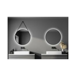 Talos Black Light Badspiegel, Dekospiegel, rund, � 80 cm - Badezimmerspiegel - hinterleuchtete mit LED Beleuchtung in neutralwei� - schwarz