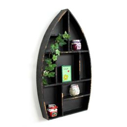 Setzkasten Boot Sammlervitrine Schwarz 12111 Loft 58 cm Shabby Landhaus Wandregal - DanDiBo