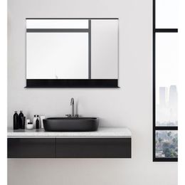 Talos - Black Home Badspiegel 80 x 60 cm - Touch - Badezimmerspiegel mit led Beleuchtung in neutralwei� � mit praktische Ablage in schwarz