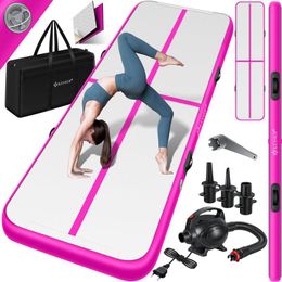 Kesser Turnmatte Aufblasbar Airtrack Fitness-Matte Gymnastikmatte 3/4/5/6m inkl. Tragetasche & elektr. Luftpumpe Yogamatte Tumbling Matten Rosa / 400 x 100