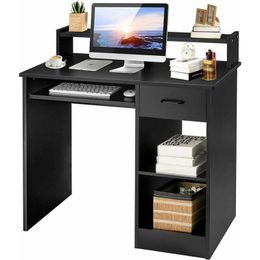 GOPLUS Schreibtisch mit Tastaturauszug, Computertisch mit Regal & Ablagen & Schublade, Arbeitstisch aus Holz, mit Metall-Griff, Tisch für PC Laptop,
