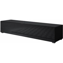 Lowboard Stehend 2cm Füsse TV-Schrank Fernsehtisch tv Möbel TV-Ständer 1 Falltür 160x32x40cm Modell Luke H2 Schwarz Glanz