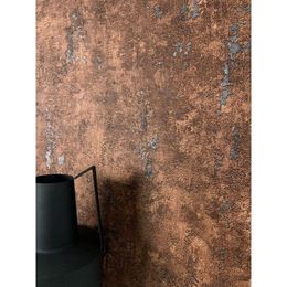 Tapete Braun Vliestapete Beton - Betontapete Modern Rost Grau Putz Lava Naturstein Industrial Glanz - Hardy Copper Grey - Newroom