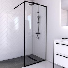 Duschwand City - 90 x 200 cm - schwarz - Begehbare Dusche - Walk-In – Duschabtrennung- schwarze Duschwand - MARWELL