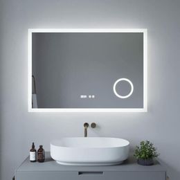 Badspiegel mit led Beleuchtung Licht und Uhr 100x70cm echos Typ d Kosmetikspiegel Digital Uhr Touch Sensor Dimmbar Spiegelheizung Kaltweiß 6400K