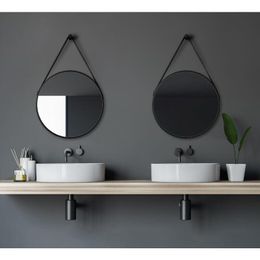 Black Vogue Badspiegel, Dekospiegel, rund, � 50 cm - Badezimmerspiegel - matt schwarz - Aufh�ngband in Lederoptik - Talos