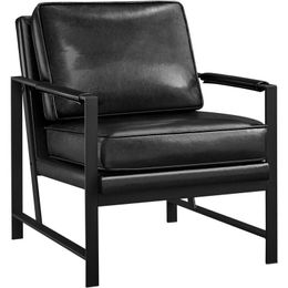 Yaheetech - Retro Sessel Stuhl Lehnstuhl Relaxsessel mit Rückenlehne Einzelsessel mit Metallrahmen und Kunstleder, schwarz