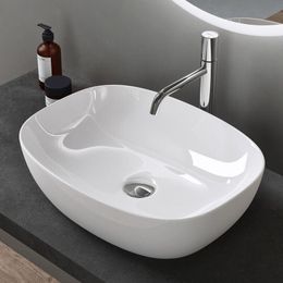 Aufsatzwaschbecken Keramik Waschbecken Oval Waschschlae 510x395x140 mm weiß glänzend Badezimmer Handwaschbecken Waschtisch Brüssel104 - Glänzend weiß