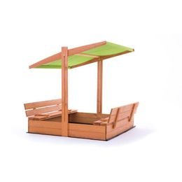 Sandkasten - Holz - mit Dach und Bänken - 120x120 cm - grün