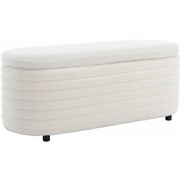 Bettbank mit Stauraum Moderner Sitzbank Schlafzimmer aus Teddystoff Fußbank Sitztruhe 115.5cm, Weiß