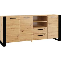 Bim Furniture - Kommode nuka d 197,5 cm handwerks-eiche / schwarz matt