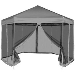 MAISONCHIC - Hexagonal Pop-Up Zelt, Faltpavillon Gartenpavillon 6 Seitenwänden Grau 3,6x3,1 m KLI47144