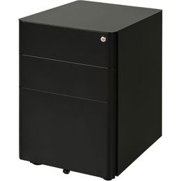 Rollcontainer, mobiler Aktenschrank mit 3 Schubladen, Büroschrank, Aufbewahrung, Stahl, Schwarz, 39 x 48 x 59 cm - Schwarz - Vinsetto