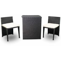 Lacestone - 3tlg Poly Rattan Sitzgruppe Bistro Gartenmöbel Bistro Lounge Terasse Balkon Tisch Stühle Set (Schwarz)