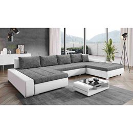 Xxl Sofa elisabetta Couch Schlafsofa mit Schlaffunktion ma 120+BE01 Weiß-Grau melliert - Furnix