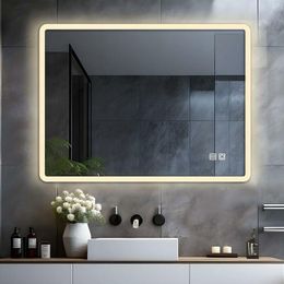 Meesalisa - led Badspiegel mit Beleuchtung 50 60 70 80 100 cm Bad Spiegel Groß badezimmerspiegel mit Touch Dimmbar Warmweiß/Kaltweiß Licht