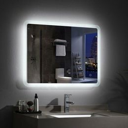 Lisa Badspiegel 60x50cm mit Beleuchtung, Badezimmerspiegel Beschlagfrei Lichtspiegel Bad Spiegel Wandspiegel mit Touch-schalter+Anti-fog IP44 Energie