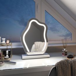 Emke - Schminkspiegel mit Beleuchtung Unregelmäßige Kurve Kosmetikspiegel 360° Drehbar, Touchschalter, 3 Lichtfarben Dimmbar und Memory-Funktion Höhe