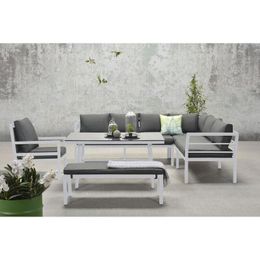 Dining-Ecklounge Lakes, inkl. Sitzbank, Tisch und Kissen mat white / reflex black ohne Sessel rechts - Garden Impressions