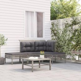 4-tlg. Garten-Lounge-Set Gartenmöbel-Set Terrassen-Sitzgruppe mit Kissen Grau Poly Rattan ZDEH51044 MAISONCHIC