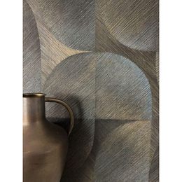Tapete Braun Vliestapete Muster - Mustertapete Modern Dunkelbraun Grau Linien Verlauf Retro Geometrisch 3D-Optik - Marick Brown - Newroom