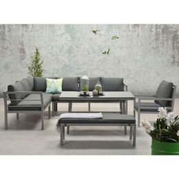 Dining-Ecklounge Lakes xl, inkl. Sitzbank, Tisch und Kissen arctic grey / reflex black mit Sessel links - Garden Impressions