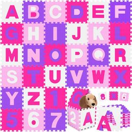 Kidiz 86 teilige Puzzlematte Kinderspielteppich Spielmatte Spielteppich Schaumstoffmatte Kinderteppich Puzzle Zahlen und Buchstaben Schutzmatte Rosa - Rosa
