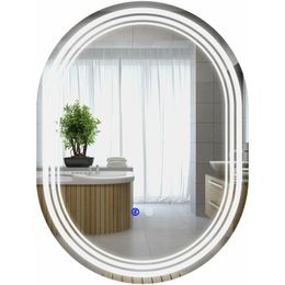 kleankin Badezimmerspiegel Badspiegel, Antibeschlagfunktion, LED-Lichter, 70 cm x 50 cm x 3 cm, Silber + Weiß - Silber