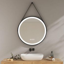 EMKE Rund Badspiegel Badezimmerspiegel mit schwarzem Rahmen Antibeschlag Badspiegel mit Beleuchtung , Dimmbar Warmweißes/Kaltweißes/Neutrales Licht,
